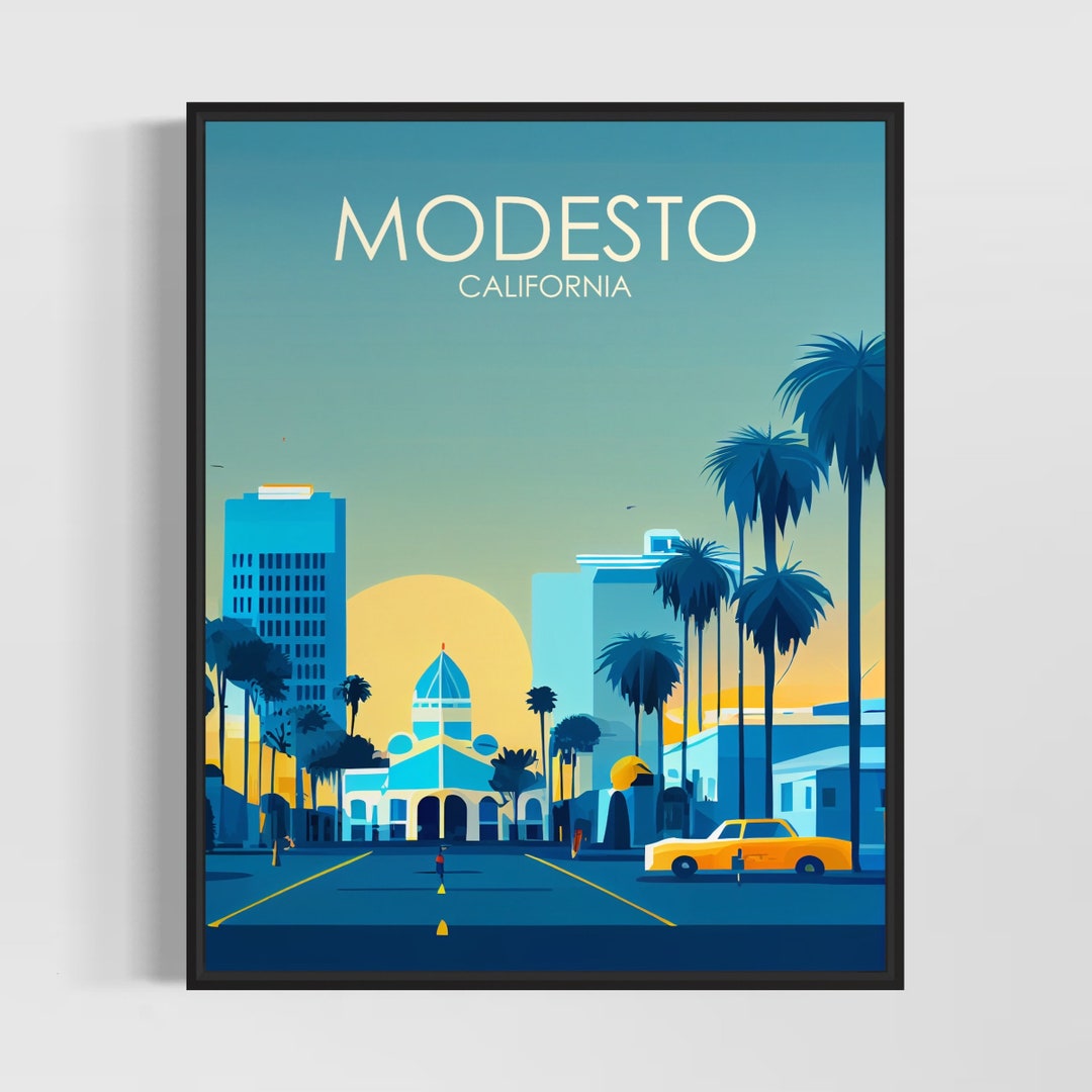 Modesto California Retro Art Print, Modesto Art Illustration, Modesto ...