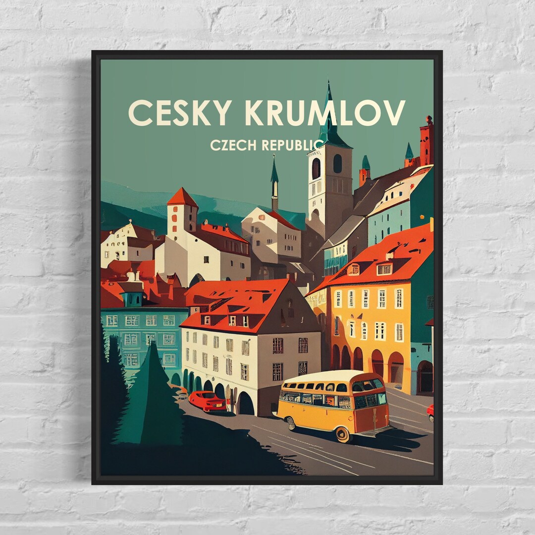 Cesky Krumlov Czech Republic Retro Art Print, Cesky Krumlov Wall Art ...