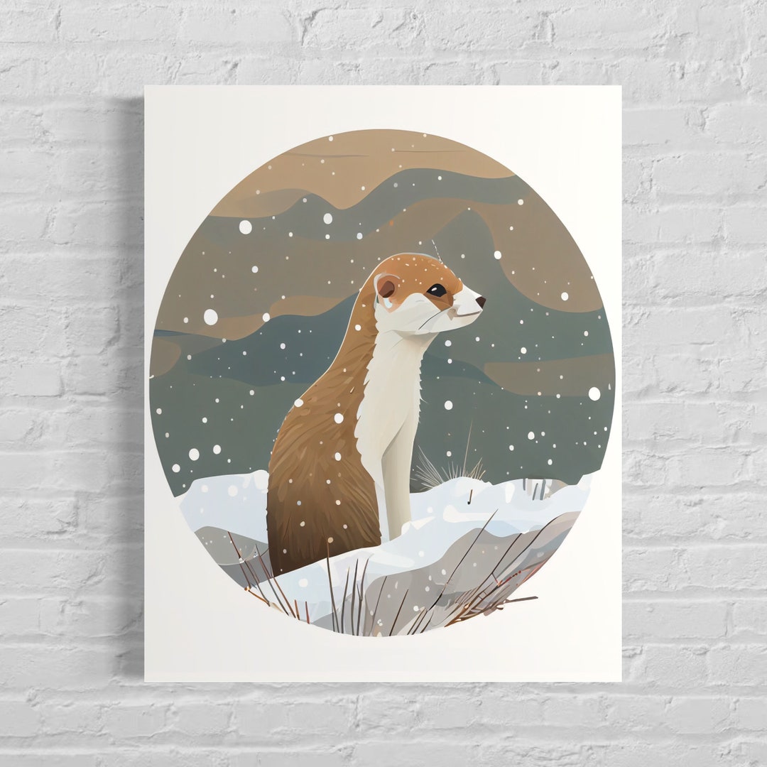 Stoat Retro Art Print, Stoat Illustration, Stoat Vintage Minimal Design ...