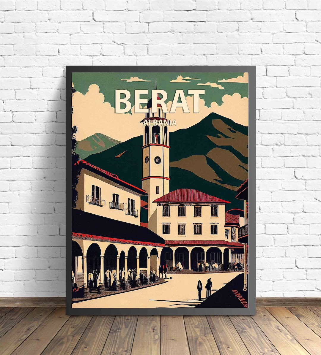 Berat Albania Retro Art Print, Berat Wall Art Illustration, Berat ...