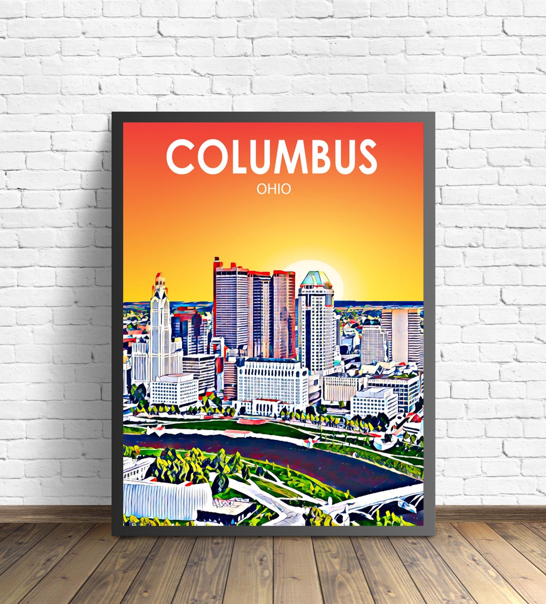 Columbus Ohio Art Poster Sunset / Night Landscape Poster Print ...