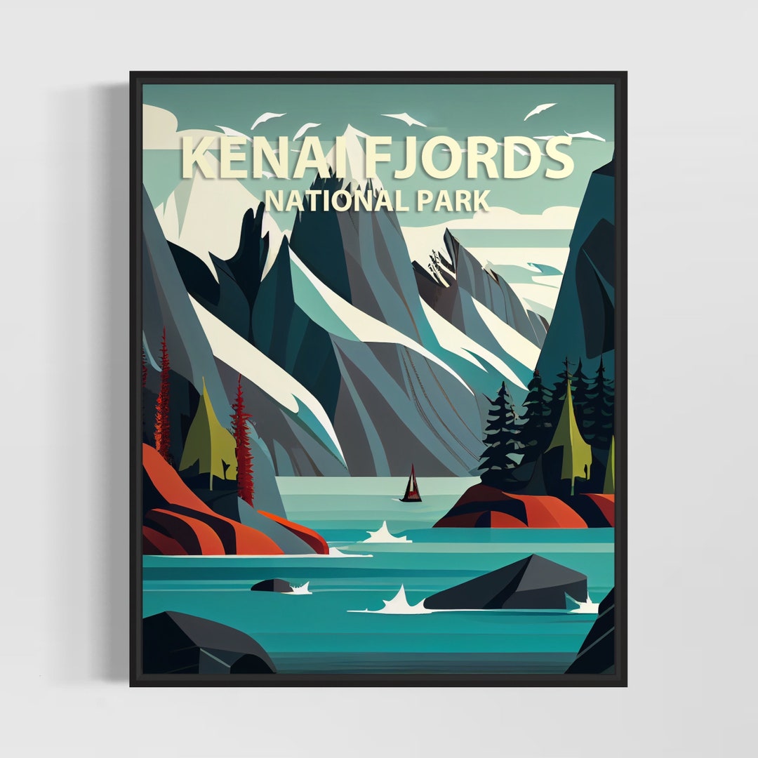 Kenai Fjords Park Retro Art Print, Kenai Fjords Park Illustration ...