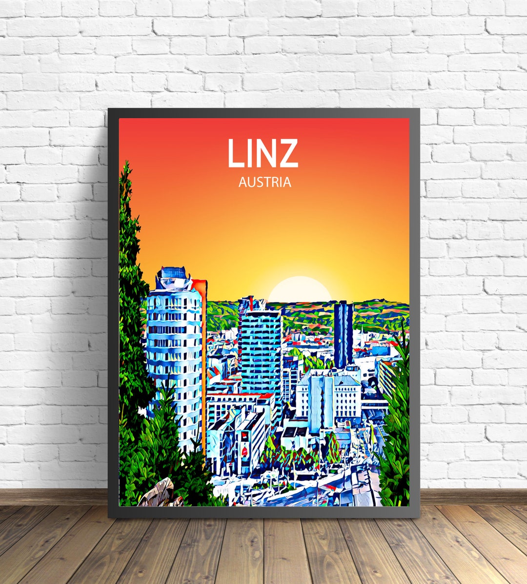 Linz Austria Art Poster Sunset / Night Poster Art Print, Linz City ...