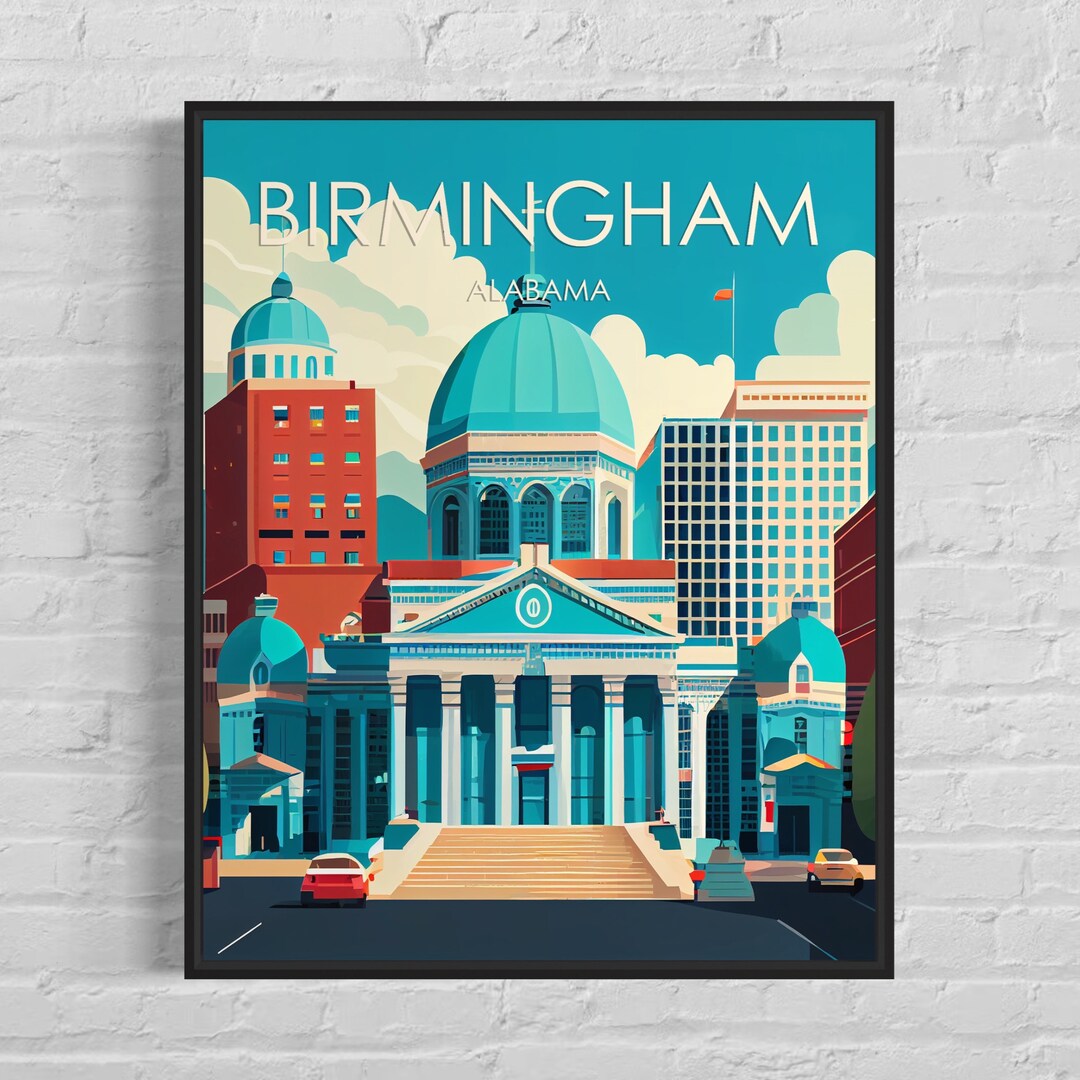 Birmingham Alabama Retro Art Print, Birmingham Wall Art Illustration ...