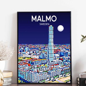 Malmo Sweden Art Poster Sunset / Night Poster Art Print, Malmo City ...