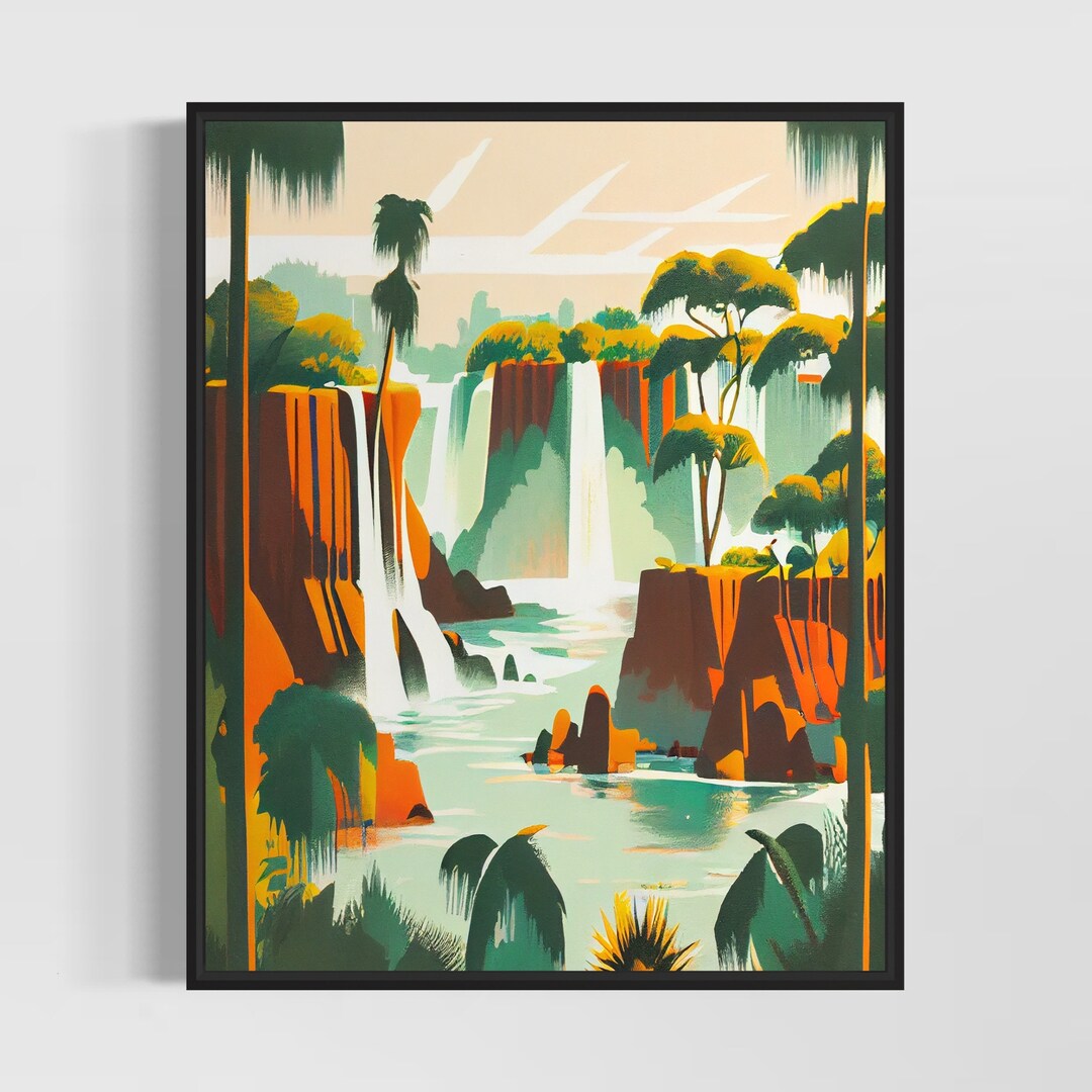 Iguazu Falls Retro Art Print, Iguazu Falls Illustration, Iguazu Falls ...