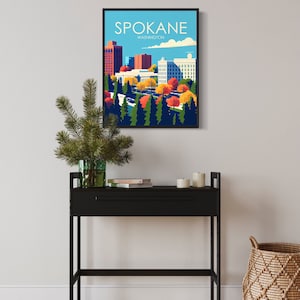 Spokane Washington Retro Art Print, Spokane Washington Wall Art ...