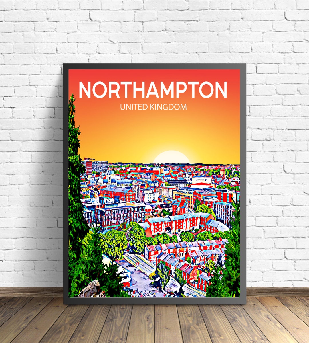 Northampton UK Art Poster Sunset / Night Poster Art Print, Northampton ...