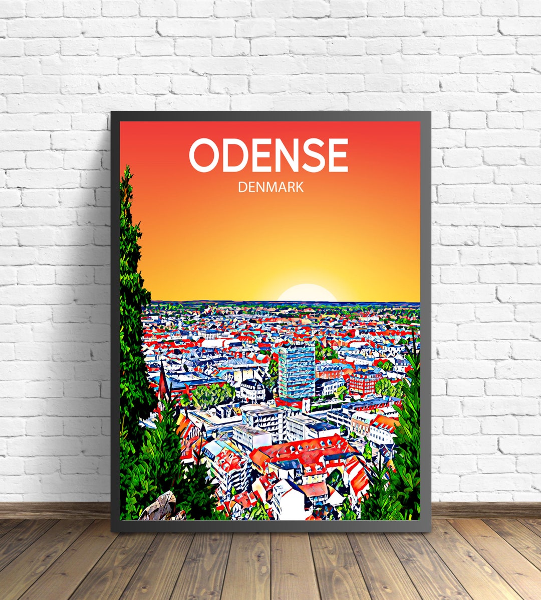 Odense Denmark Art Poster Sunset / Night Poster Art Print, Odense City ...