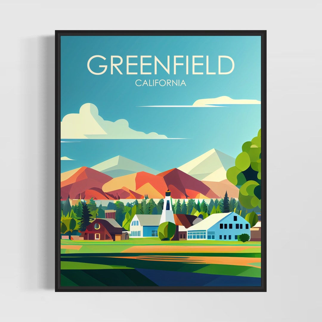 Greenfield California Retro Art Print, Greenfield Art Illustration ...