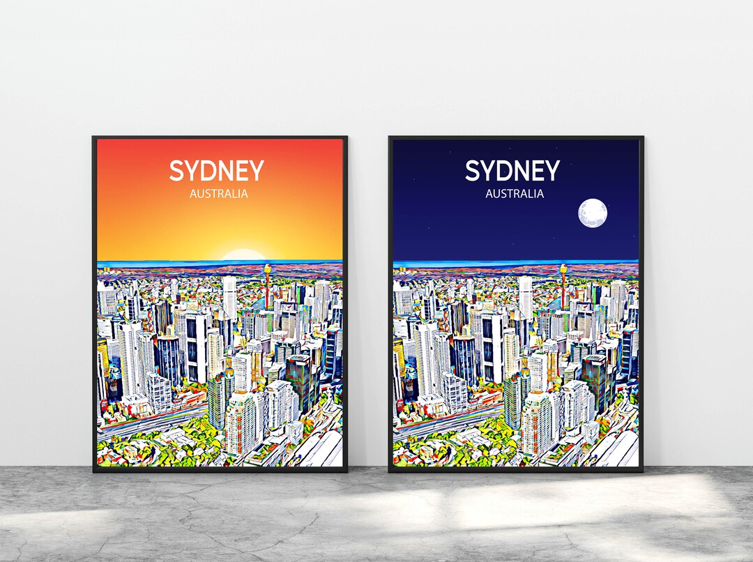 Sydney Australia Art Poster Sunset / Night Poster Art Print, Sydney ...