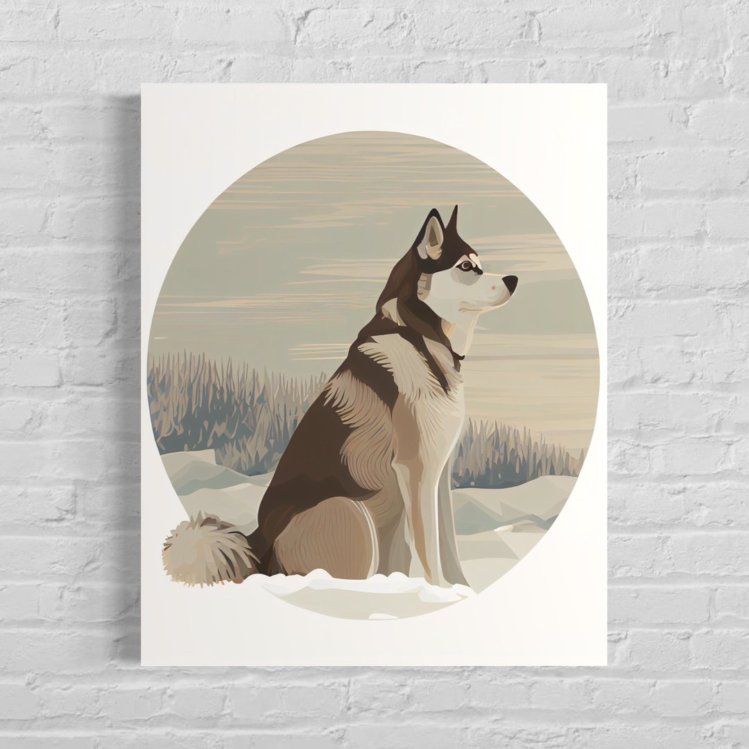 Husky Retro Art Print, Husky Illustration, Husky Vintage Minimal Design ...