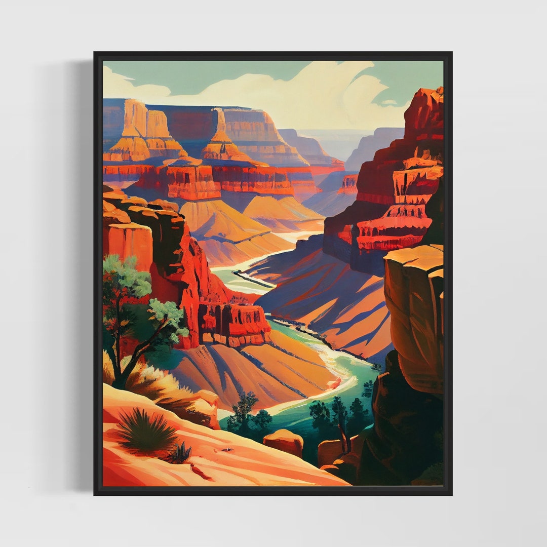 Grand Canyon Bridge Retro Art Print, Grand Canyon Bridge Wall Art ...
