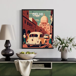 Delhi Retro Art Print, Delhi Wall Art Illustration, Delhi Vintage ...