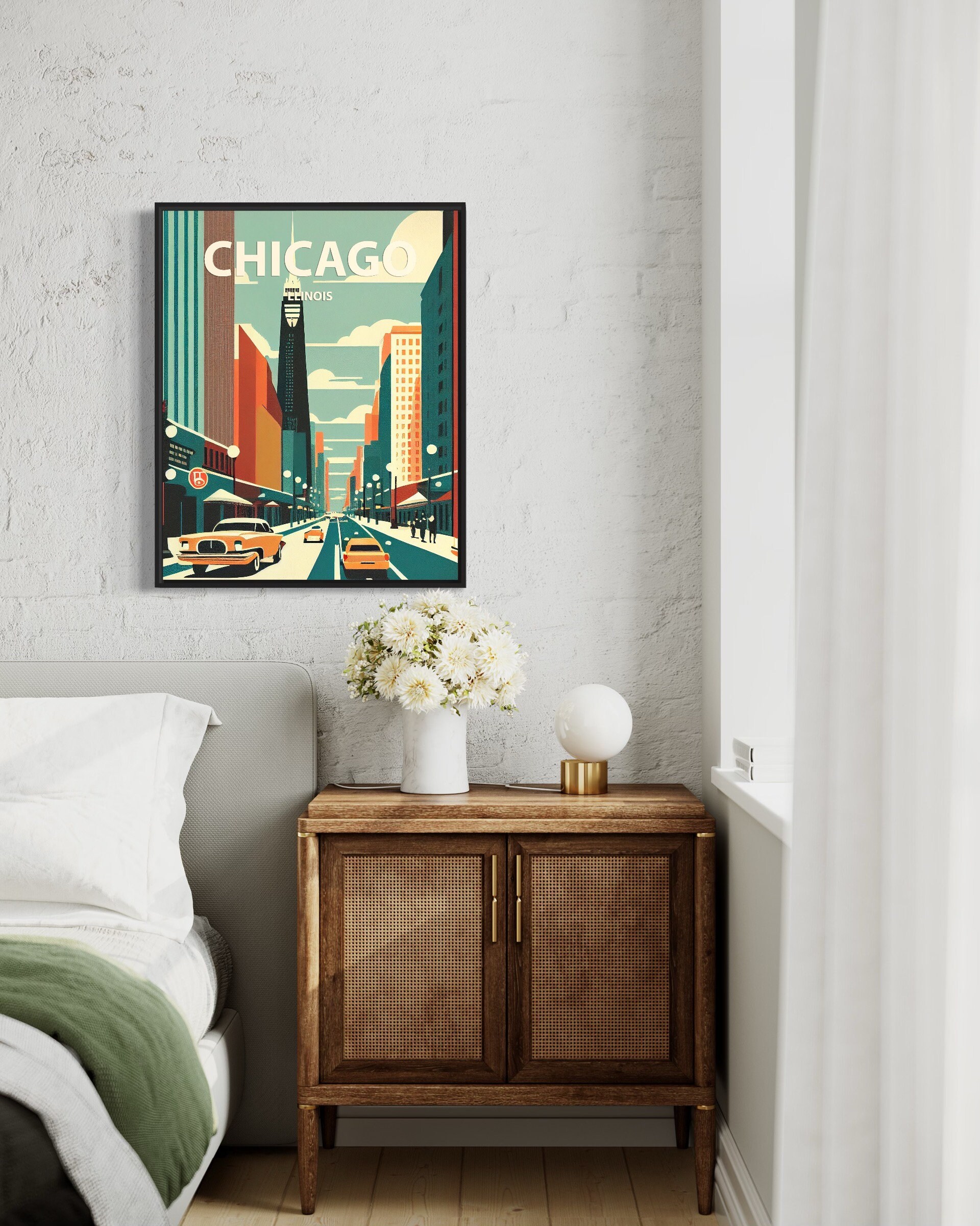 Chicago Illinois Retro Art Print Chicago Wall Art - Etsy