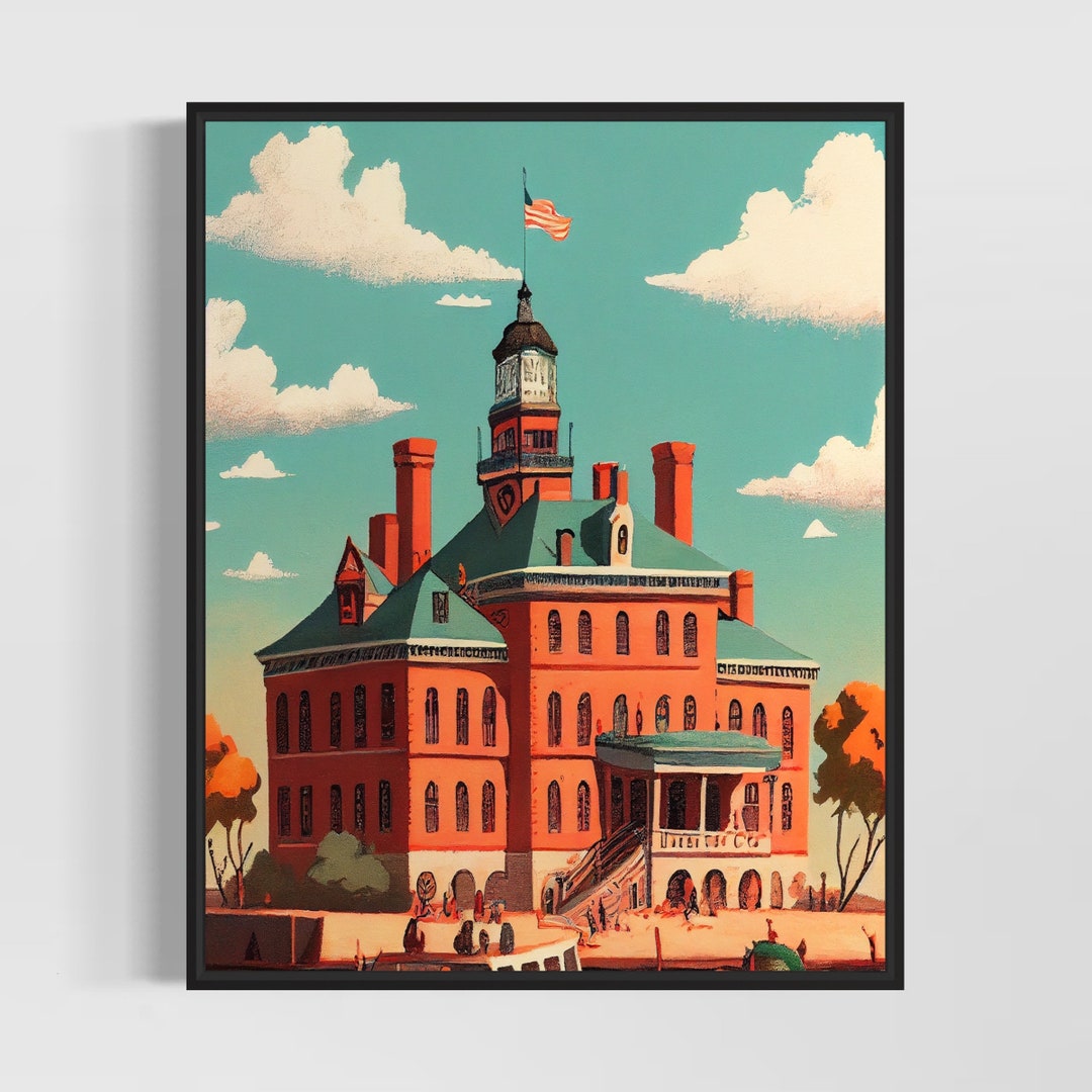 Ellis Island Retro Art Print, Ellis Island Wall Art Illustration, Ellis ...