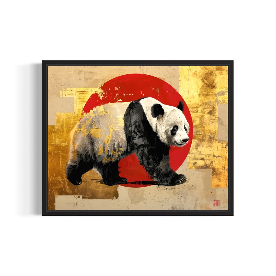 Giant Panda Art Print, Red and Gold Wall Art Decoration Artwork - Etsy