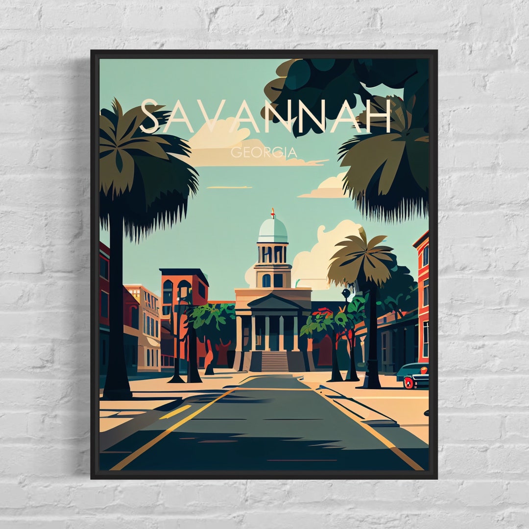 Savannah Georgia Retro Art Print, Savannah Wall Art Illustration ...