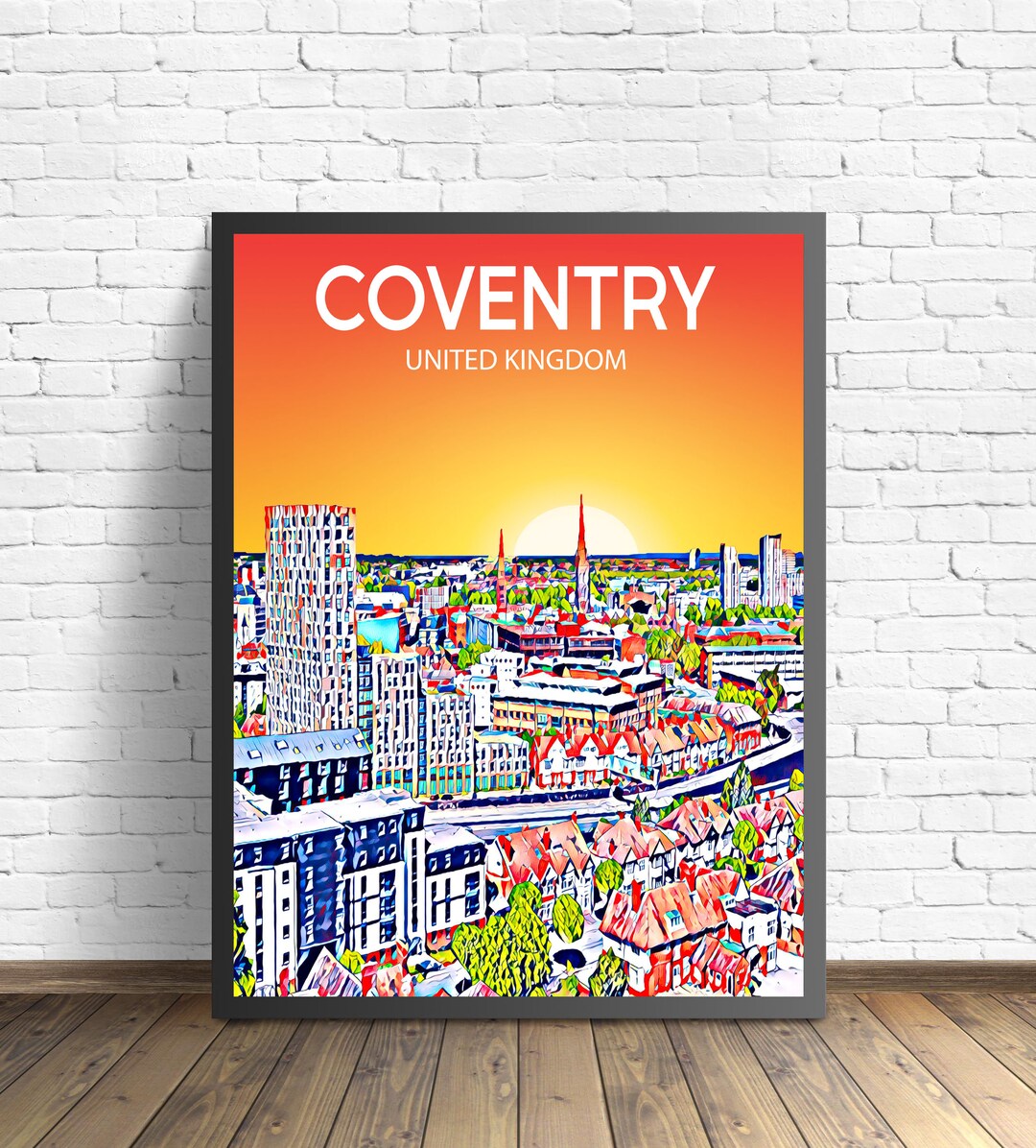 Coventry UK Art Poster Sunset / Night Poster Art Print, Coventry City ...