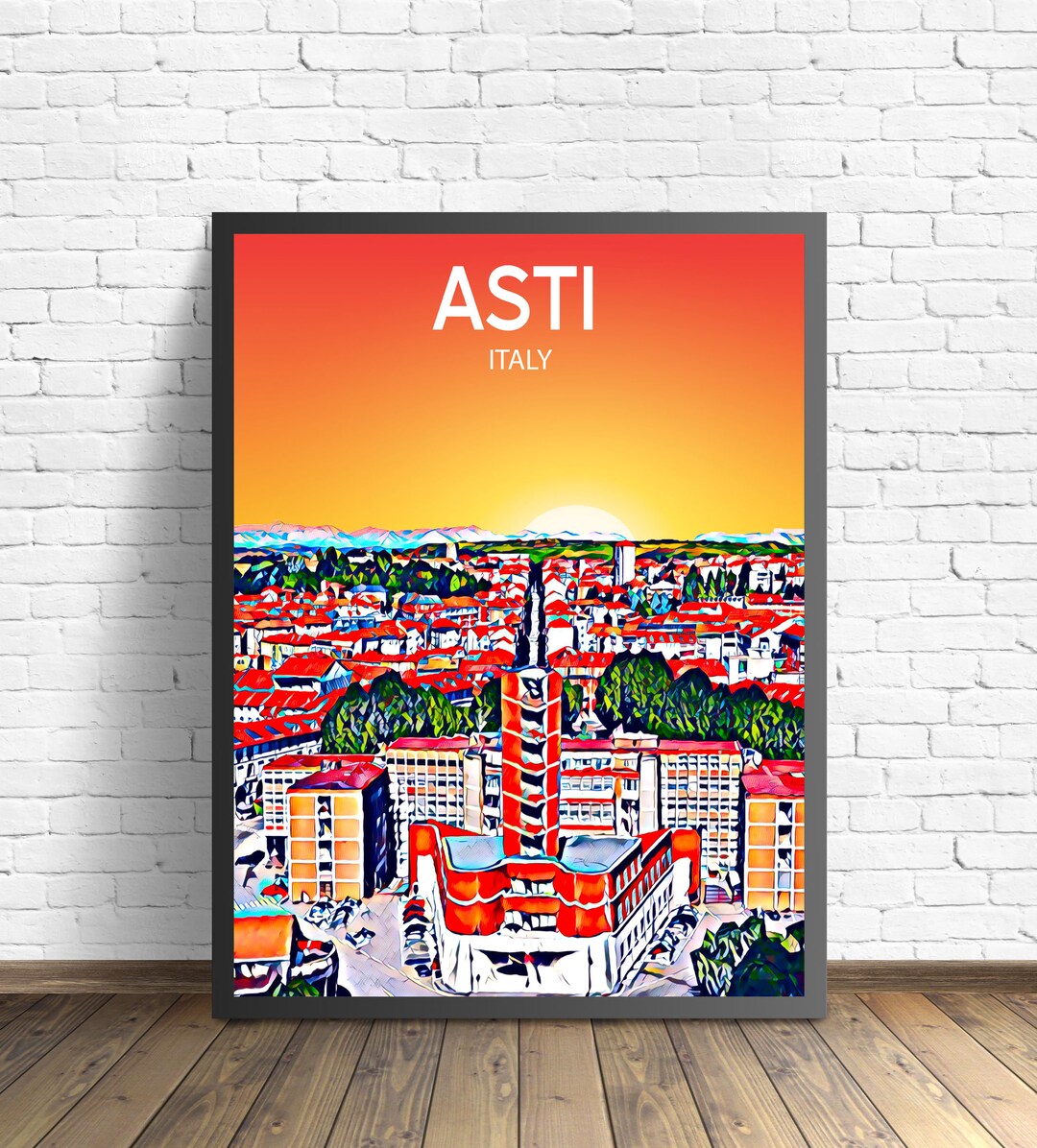 Asti Italy Art Poster Sunset / Night Poster Art Print, Asti City Modern ...