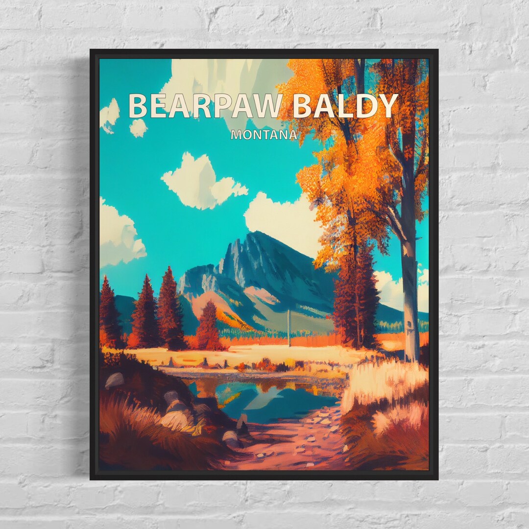 Bearpaw Baldy Montana Retro Art Print, Bearpaw Baldy Wall Art Painting ...