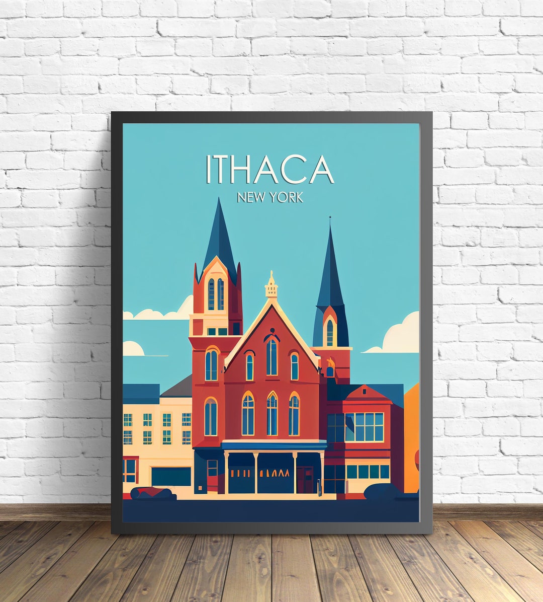 Ithaca New York Retro Art Print, Ithaca Wall Art Illustration, Columbus ...