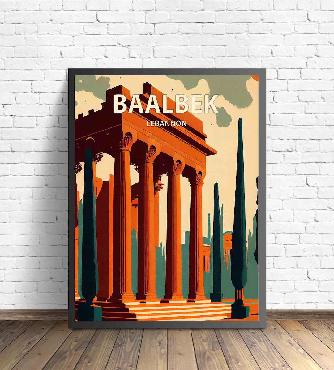 Baalbek Lebanon Retro Art Print, Baalbek Wall Art Illustration, Baalbek ...
