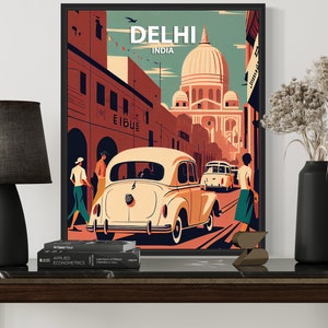 Buy Delhi Retro Art Print, Delhi Wall Art Illustration, Delhi Vintage ...