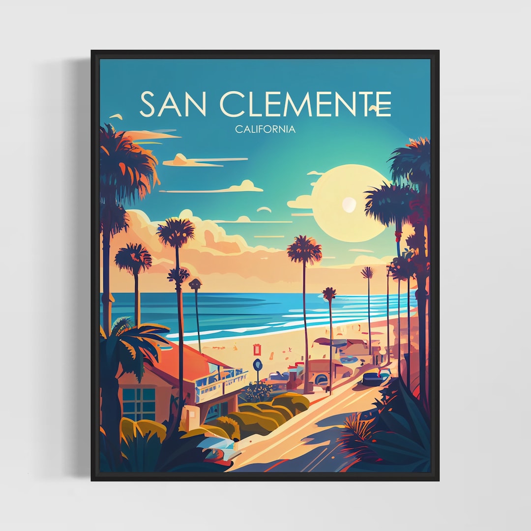 San Clemente California Retro Art Print, San Clemente Art Illustration ...
