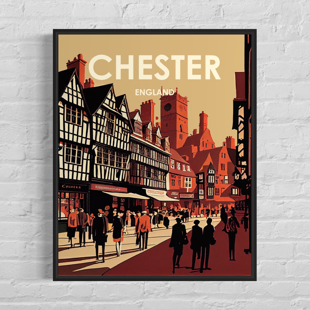 Chester England Retro Art Print, Chester England Wall Art Illustration ...