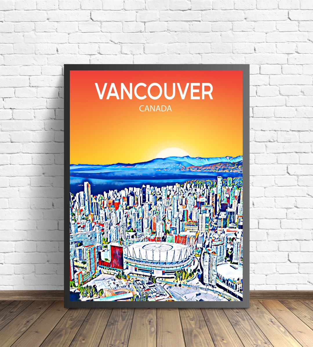 Vancouver Canada Art Poster Sunset / Night Poster Art Print, Vancouver ...