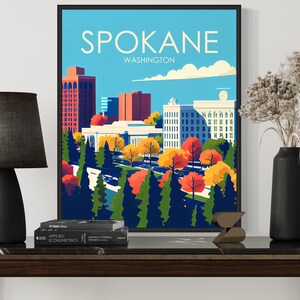 Spokane Washington Retro Art Print, Spokane Washington Wall Art ...