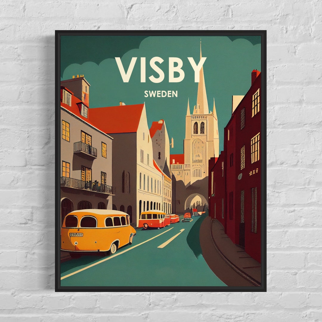 Visby Sweden Retro Art Print, Visby Sweden Wall Art Illustration, Visby ...