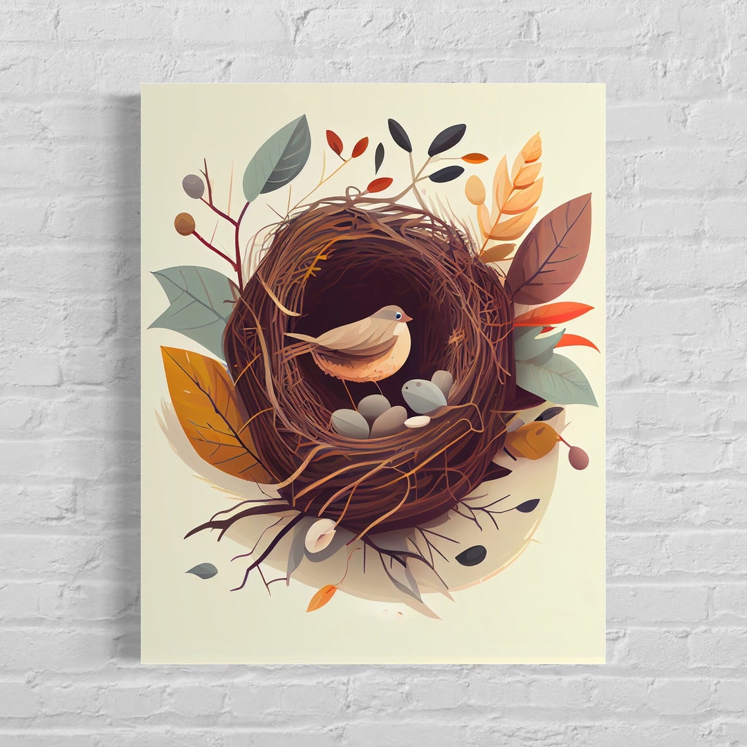Bird Nest Retro Art Print, Bird Nest Illustration, Bird Nest Vintage ...