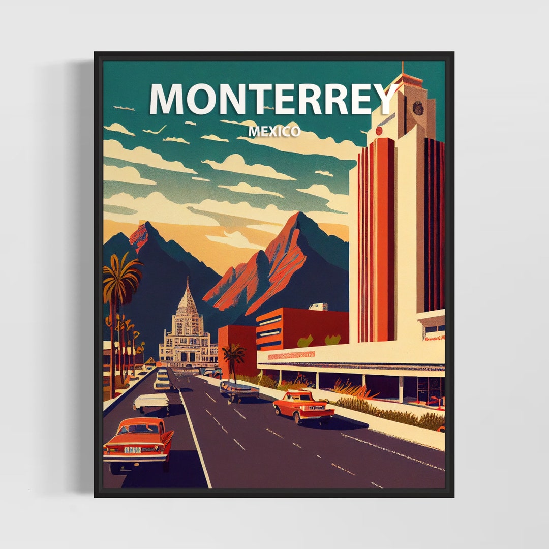 Monterrey Mexico Retro Art Print, Monterrey Wall Art Illustration ...