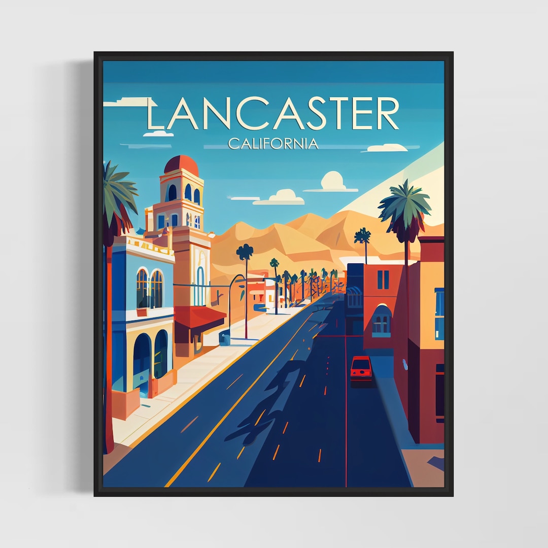 Lancaster California Retro Art Print, Lancaster Art Illustration ...