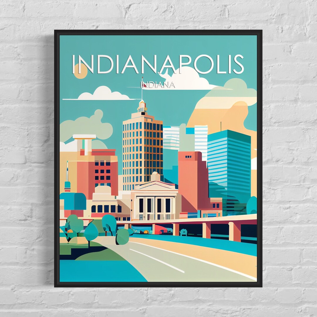 Indianapolis Retro Art Print, Indianapolis Wall Art Illustration ...