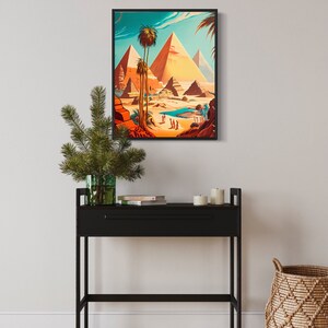 Pyramids of Giza Retro Art Print, Pyramids of Giza Illustration ...