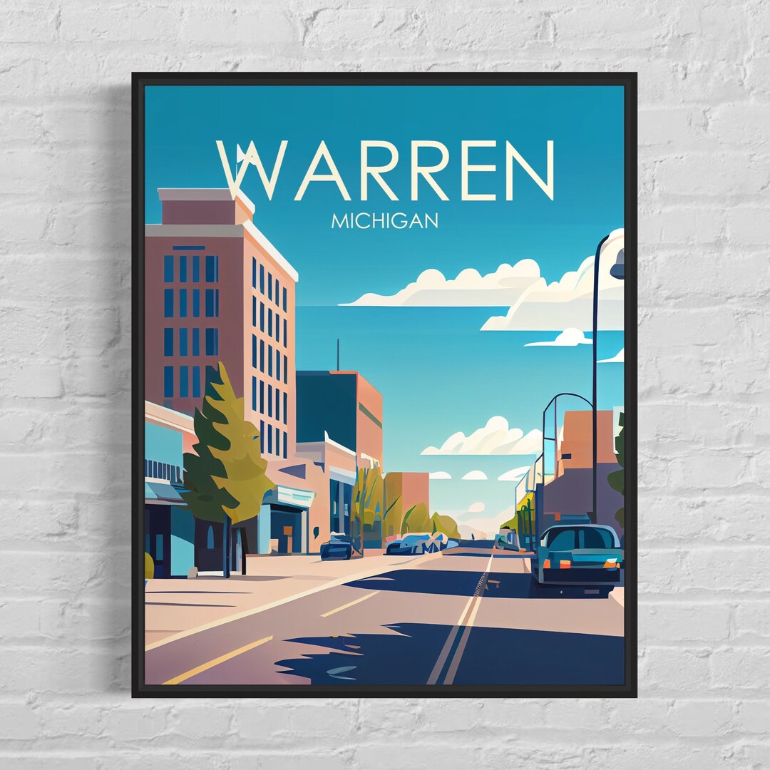 Warren Michigan Retro Art Print, Warren Wall Art Illustration, Warren ...