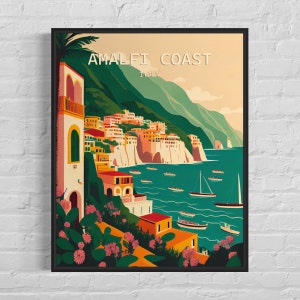 Amalfi Coast Italy Retro Art Print, Amalfi Coast Wall Art Illustration, Amalfi Coast Vintage ...