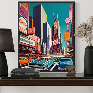 Times Square Retro Art Print, Times Square Illustration, Times Square ...