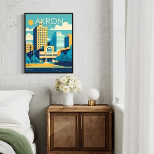 Akron Ohio Retro Art Print, Akron Wall Art Illustration, Akron Vintage ...