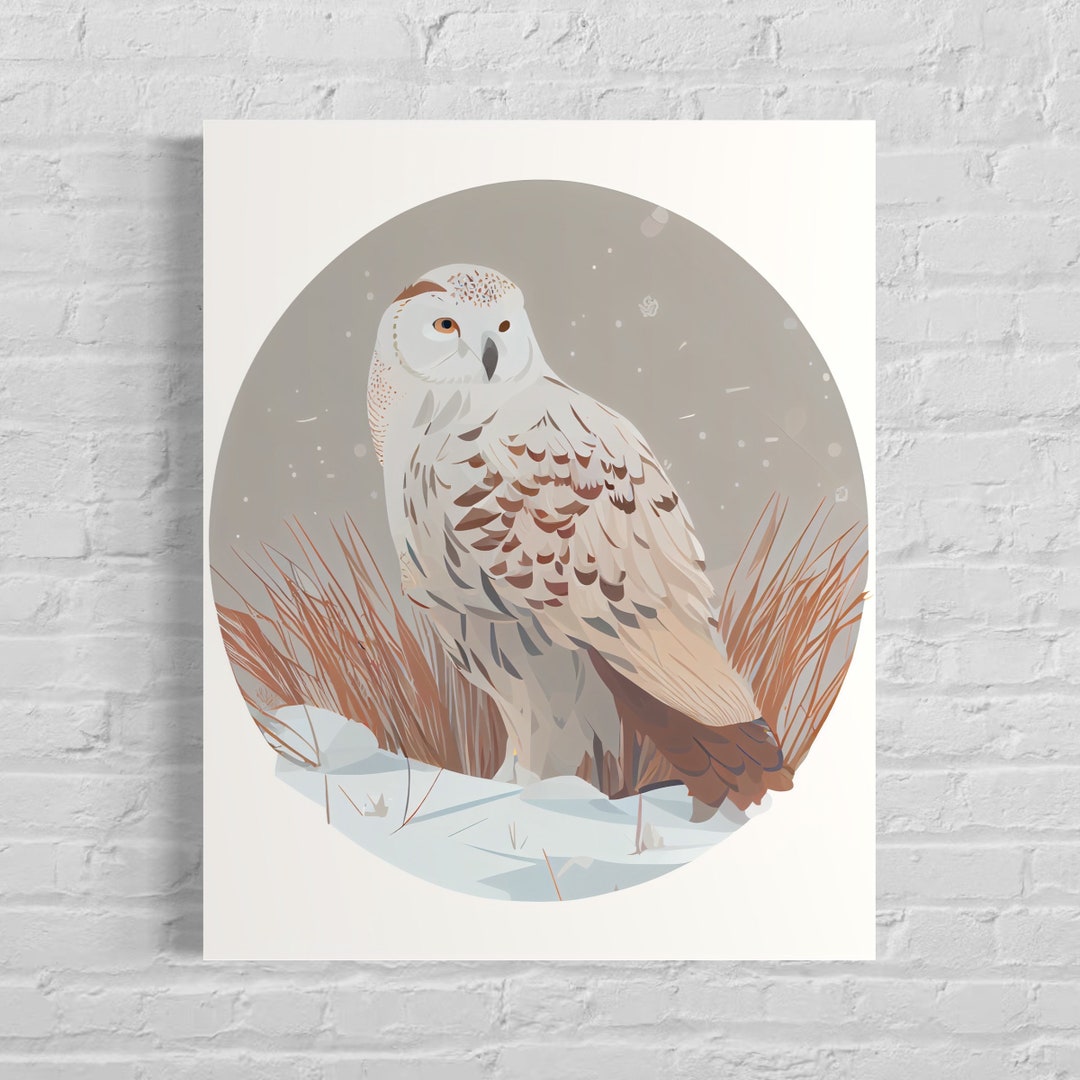 Snowy Owl Retro Art Print, Snowy Owl Illustration, Snowy Owl Vintage ...