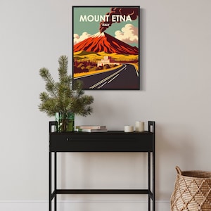 Mount Etna Italy Retro Art Print, Mount Etna Italy Wall Art ...