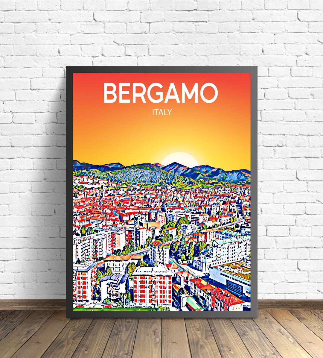 Bergamo Italy Art Poster Sunset / Night Poster Art Print, Bergamo City ...