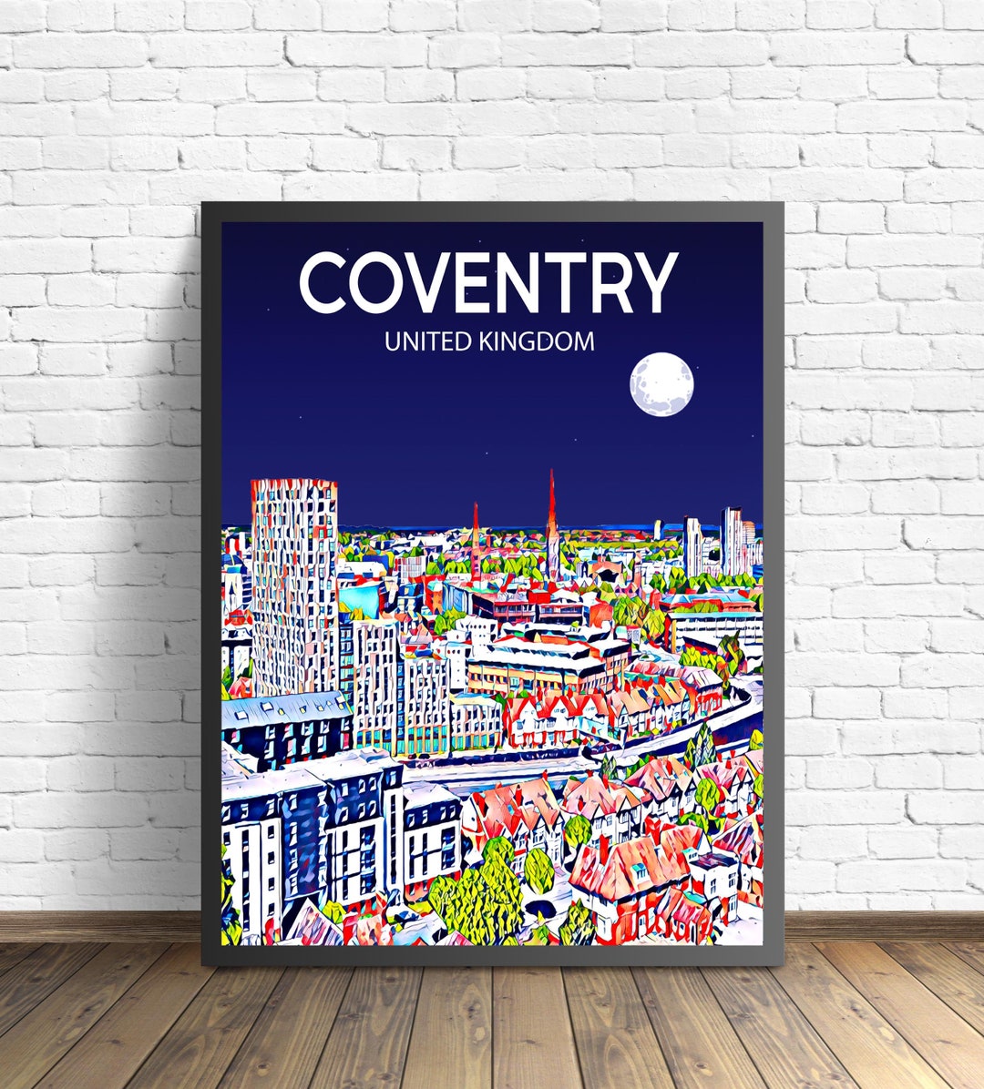 Coventry UK Art Poster Sunset / Night Poster Art Print, Coventry City ...