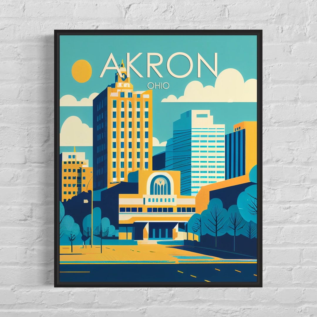 Akron Ohio Retro Art Print, Akron Wall Art Illustration, Akron Vintage ...