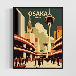 Osaka Japan Retro Art Print, Osaka Wall Art Illustration, Osaka Vintage ...