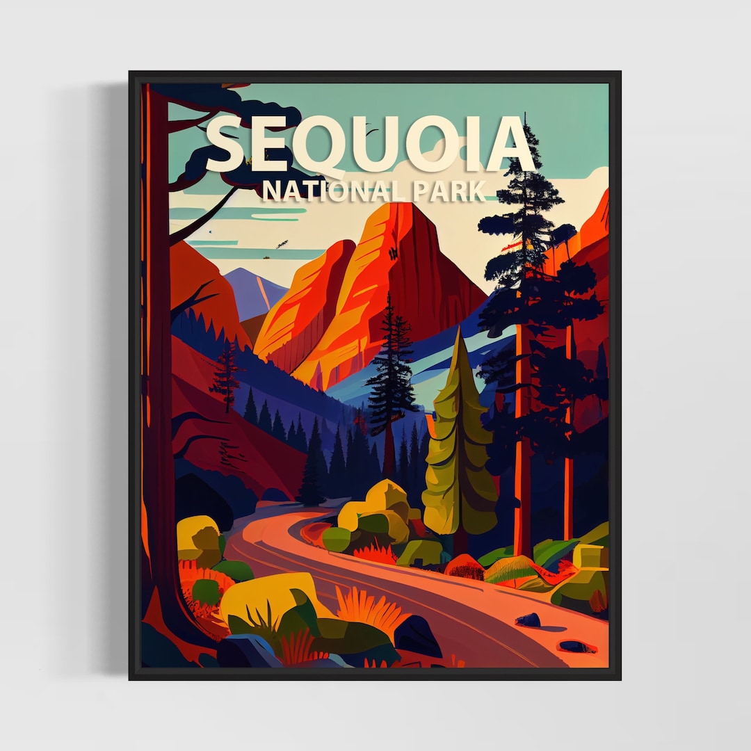 Sequoia National Park Retro Art Print, Sequoia National Park ...