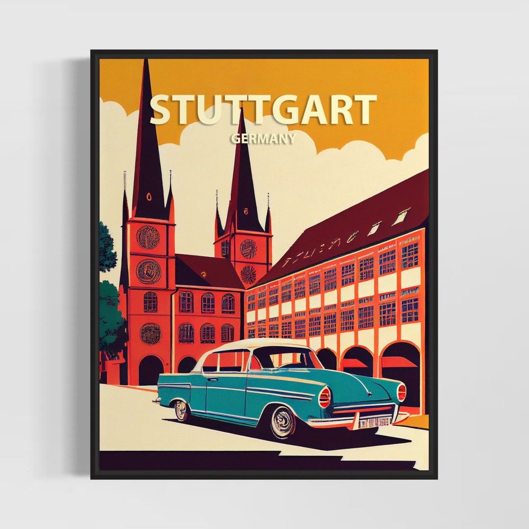 Stuttgart Germany Retro Art Print, Stuttgart Wall Art Illustration ...